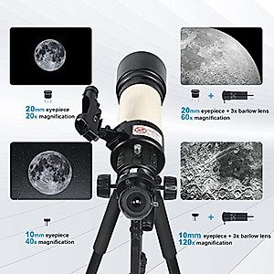 80mm Refractor Telescope for Adults Astronomy - Professional Astronomical Telescope for Beginners Viewing Planets- Portable and Powerful Telescopes with Adjustable Tripod, Phone Adapter, Easy to Use