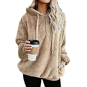 NEYOUQE womens long sleeve plus size winter cute blouses dressy casual for women oversized brown long sleeve sweater womens plain fitted v neck brown tan maroon crewneck sweatshirt women khaki L