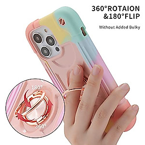 MARKILL Compatible with iPhone 14 Pro Max Case 6.7 Inch with Ring Stand, [Soft Silicone and Hard Plastic ] Heavy-Duty Military Grade Shockproof Phone Cover for iPhone 14 Pro Max. (Rainbow Pink)