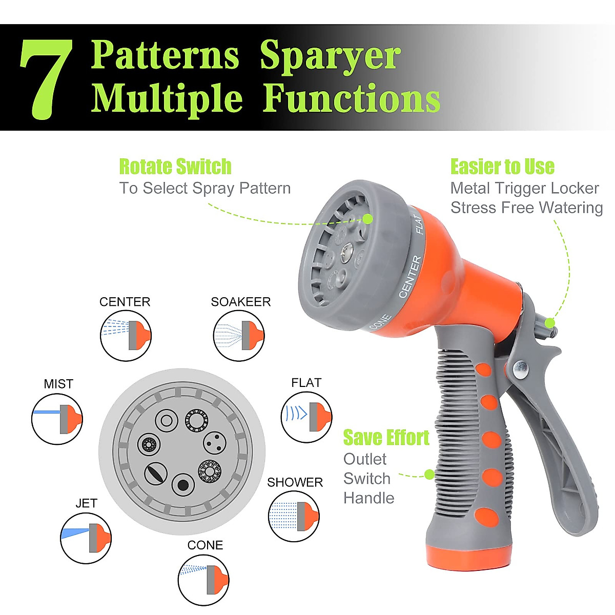 SYEENIFY Kink Free Garden Hose 10ft 5/8", Heavy Duty Hybrid Water Hose, Ultra Durable Flexible Rubber Hose with Sprayer Nozzle,Leakproof Yard Outdoor Hose with Brass Solid Connector