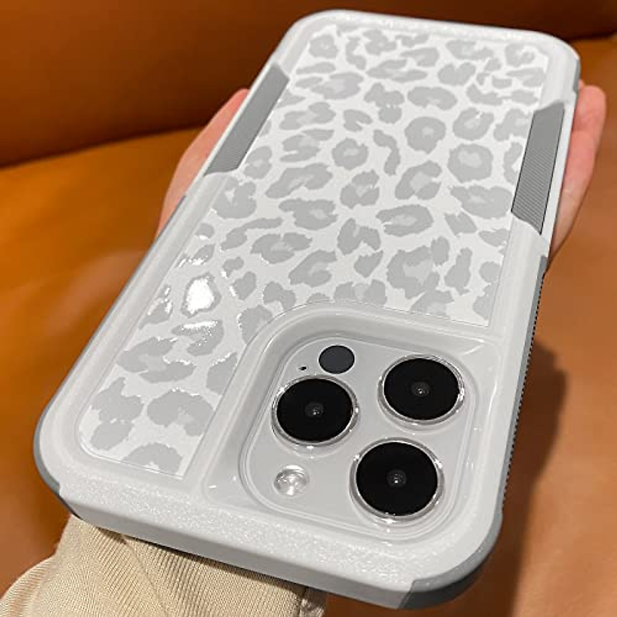 Burmcey for iPhone 14 Pro Max Case White Leopard Light Gray, Cheetah Print Heavy Duty Tough Rugged Full Body Protection Shockproof Protective Women Girls Case for iPhone 14 Pro Max 6.7'' 2022