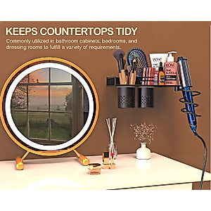 MyLifeUNIT Hair Dryer Holder, Hair Tool Organizer Wall Mounted with 2 Cups, Bathroom Blow Dryer Holder Shelf, Hair Styling Tools Organizer