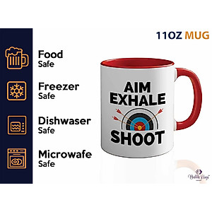 Bubble Hugs Archery 2Tone Red Mug 11oz - Aim Exhale shoot - Archery Trainer Bowfishing Deer Shooting Target Shot