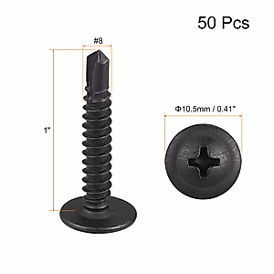uxcell Phillips Head Self Tapping Screws, #8 x 1" Carbon Steel Self Drilling Sheet Metal Screw Black 50pcs