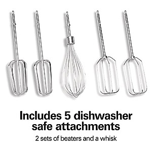 Hamilton Beach Classic 6-Speed Electric Hand Mixer with Snap-On Storage Case, Brushed Stainless, Traditional and Wire Beaters, Whisk