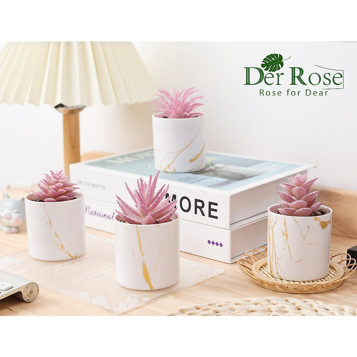 Der Rose 4 Packs Fake Plants Artificial Plants Indoor for Home Office Desk Accessories for Women