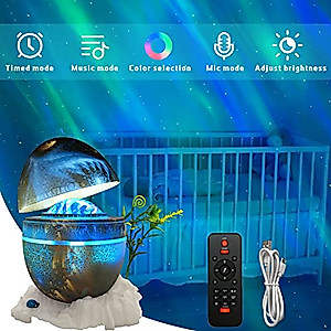 Star Aurora Galaxy Projector Dinosaur Egg Projector Night Light with Bluetooth,Timing Function,14 Colors Mixed Ocean Wave Move Star Lights for Birthday Party,Computer Room and Game Room Decoration
