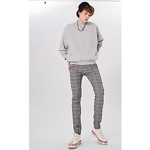 Plaid&Plain Men's Plaid Pants Skinny Dress Pants for Men Skinny Chino Pants Men 7301 Plaid-11-28X30