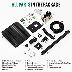SR SUN RISE Black Square Rainfall Shower Head and Handle Set, Wall Mounted Shower Fixtures, Metal Shower Faucet Trim Repair Kits (With Shower Valve)