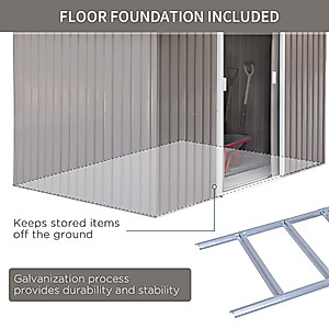 Outsunny 9' x 6' Outdoor Storage Shed, Garden Tool Metal Shed with Foundation Kit, Double Lockable Door, Air Vents and Sloping Roof, for Backyard, Patio, Lawn, Gray