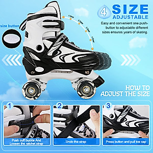 ZHUKAIKJ Roller Skates for Boys and Girls Adjustable Roller Skates for Toddler Kids Roller Skates 4 Sizes with Light up Wheels, for Women and Men, Small