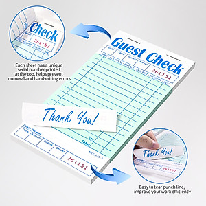 Darcvds 5 Pack Guest Check Books, Server Note Pads for Restaurant, Green Waiter Checkbook, Waitress Notepad, Food Receipt Book, Restaurant Order Pad 50 Sheets/Pack, 250 Total Tickets