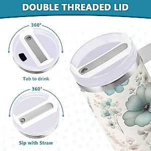 Jihqo Pure Flowers 40 oz Stainless Steel Vacuum Insulated Tumbler with Handle and Straw Lid, Leakproof Water Bottle Double Wall Travel Mug Coffee Cup, Cupholder Friendly