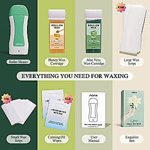 Roll on Wax Kit, AVAII Wax Roller Kit for Hair Removal, Super Easy to Use Roll on Wax Warmer with Aloe Vera & Honey Soft Wax Cartridge, Home Roller Waxing Kit for Women Men Large Area