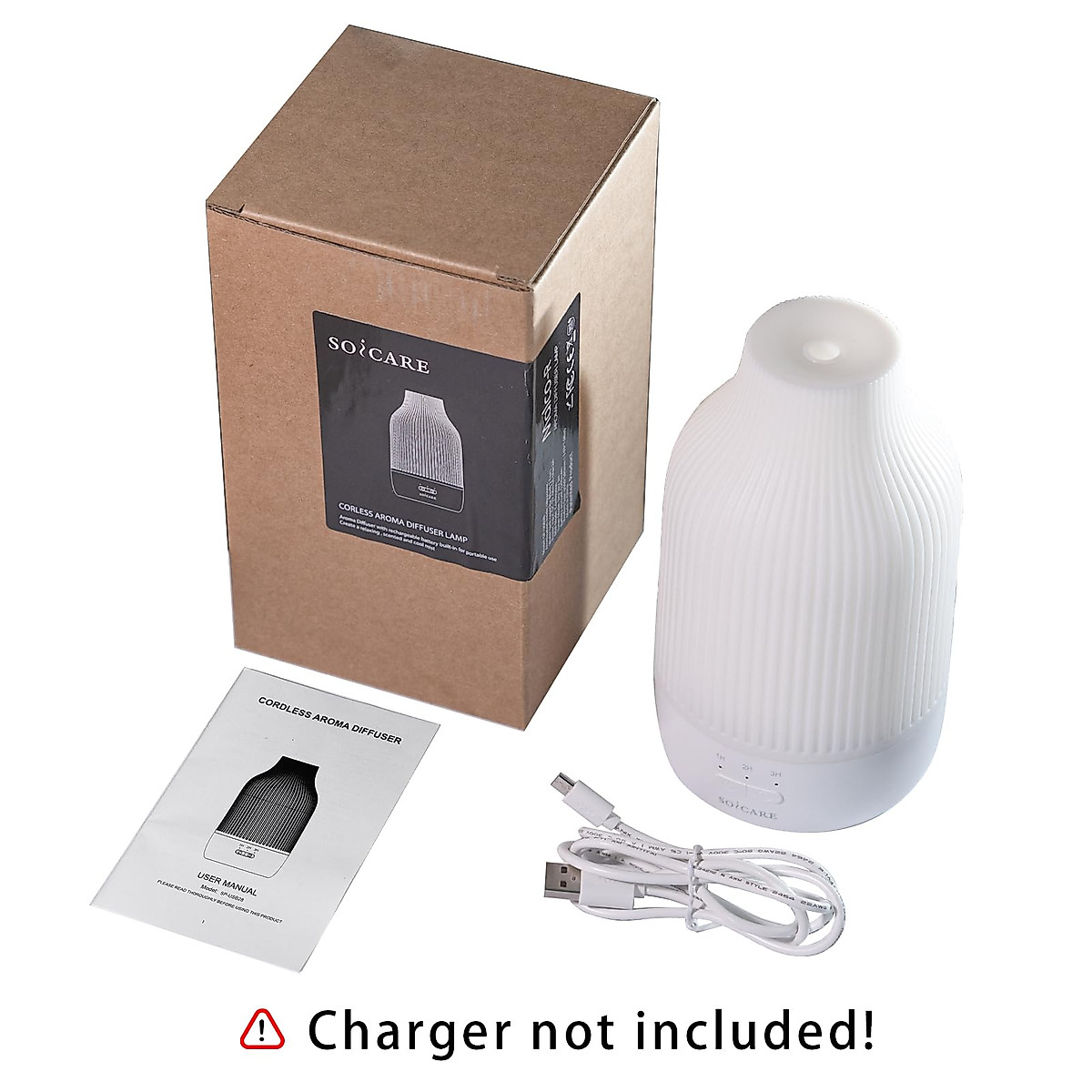 SOICARE Cordless Rechargeable Diffuser, Battery Operated Mini Portable Wireless Diffuser for Essential Oils, 80ML Small USB Essential Oil Diffuser with Warm Light (White)