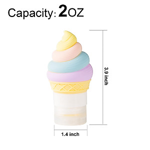 Qiuhome Cute Salad Dressing Container to Go Mini Ketchup Bottle Kids Portable Condiment Bottle for Lunch, 2 oz (Ice Cream Cone)