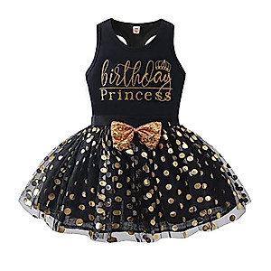Toddler Kids Baby Girls Birthday Princess Outfits Dress Vest Sleeveless Shirt Tank Top Dot Mesh Tutu Skirt 2PCS Summer Skirt Set with Crown