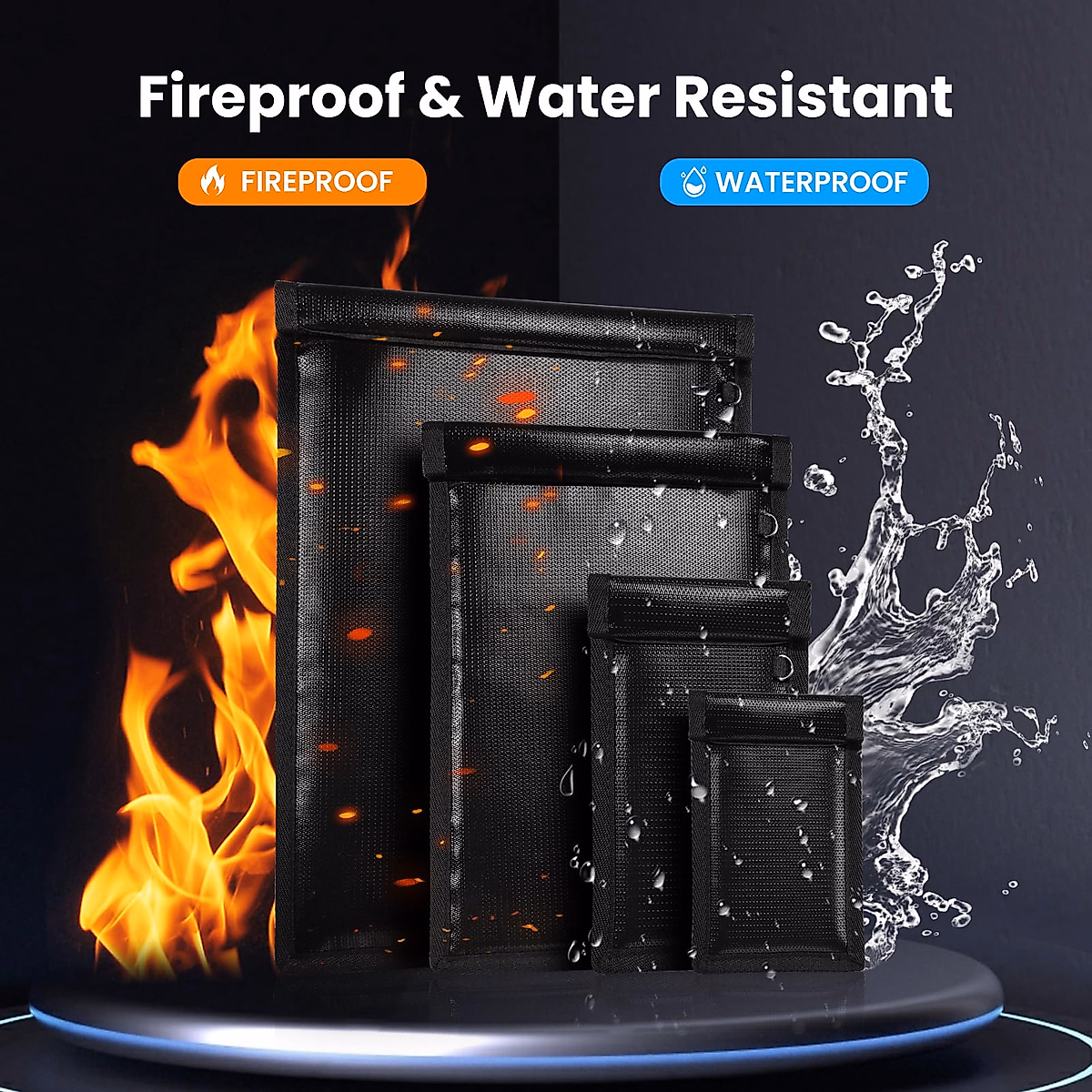 OFASIZEN Faraday Bags, Anti-Tracking Faraday Cage, Set of 4 Sizes for Laptops, Tablets, Phones and Car Keys, RFID Signal Blocker Pouch, Fireproof & Waterproof (Black)