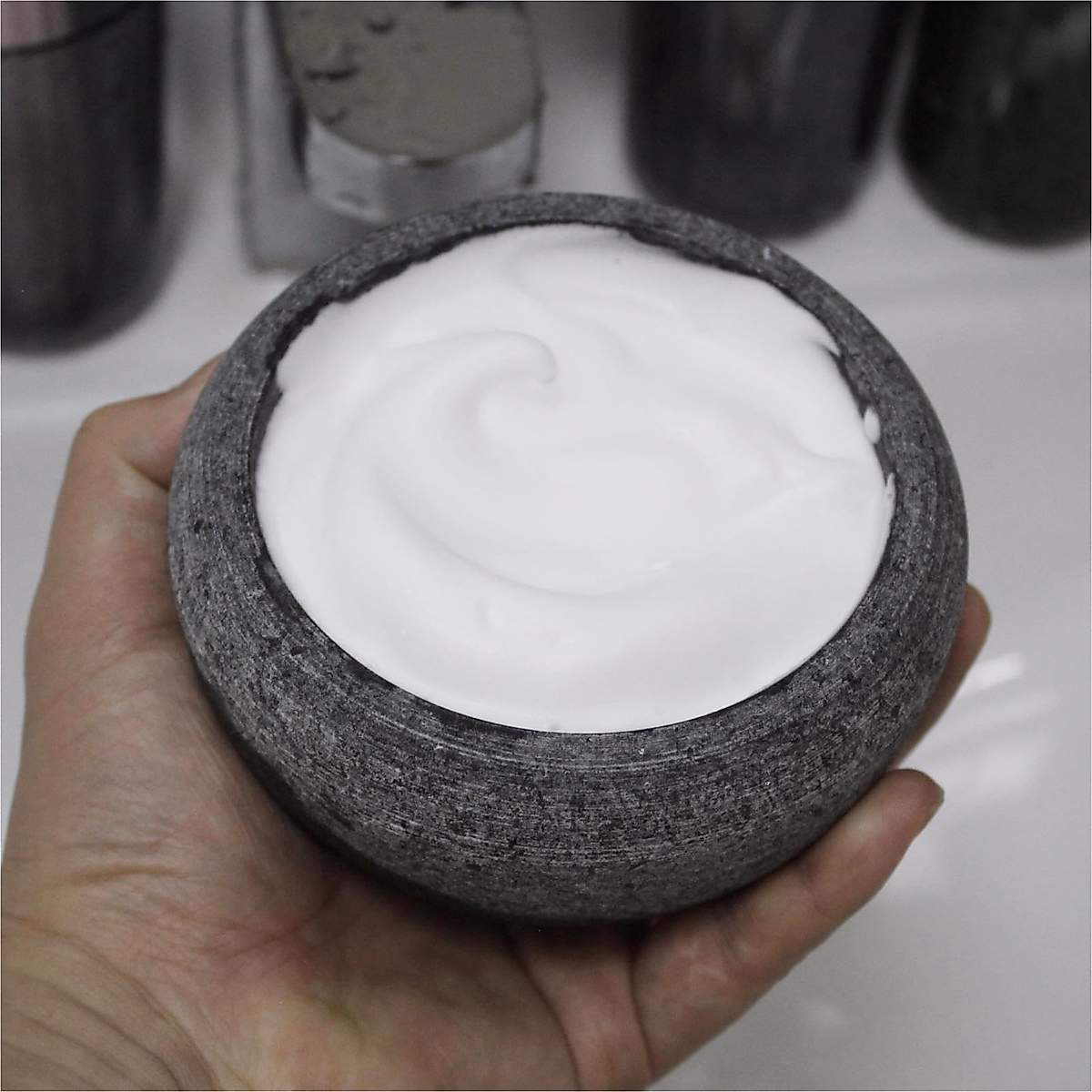 CHARMMAN Shaving Soap & Cream Bowl for Men, Natural Granite Stone, Keep Warm Better, Easier to Lather
