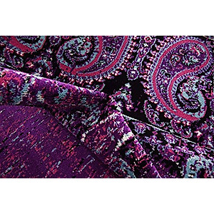 Unique Loom Imperial Collection Paisley, Distressed, Border, Vintage, Modern, Abstract Area Rug, 3 ft x 9 ft 10 in, Lilac/Black