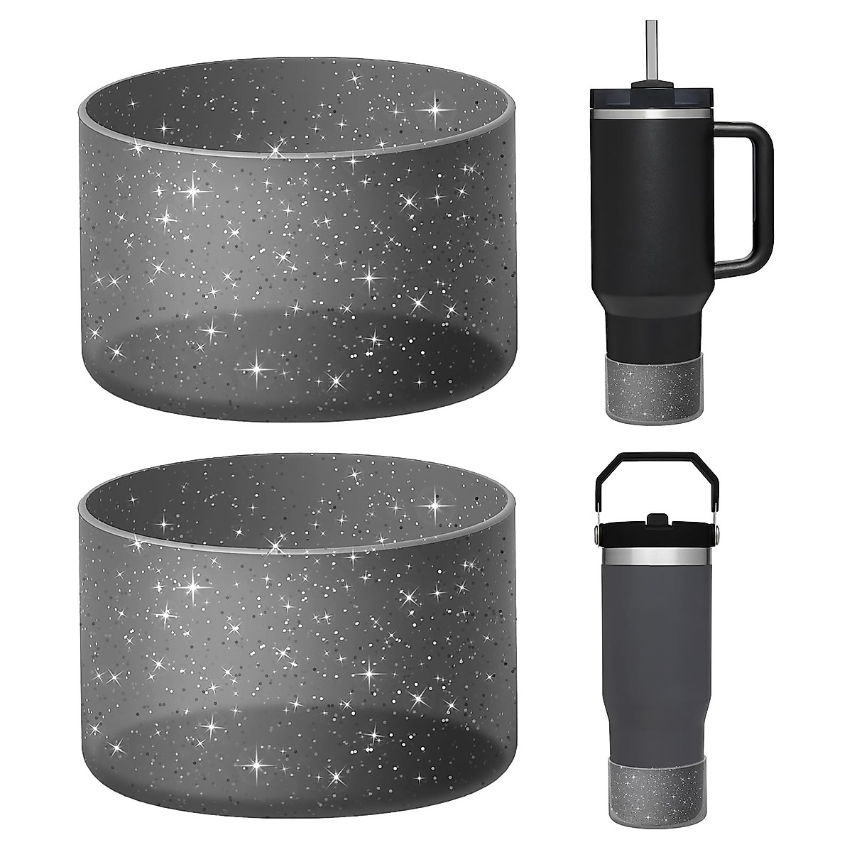 WUQID 2 Pack Bling Silicone Boot Compatible with Stanley Quencher Adventure 40oz & Stanley IceFlow 20oz 30oz, Reduces Dents Protective Water Bottle Bottom Cover Sleeve Compatible with Stanley Tumbler