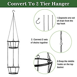 ARTORA 2 Pack Metal Plant Hanger, Modern Plant Hanging Basket Decorative Black Plant Pot Holder Flower Planter Hanging Chain for Balcony Porch Indoor Outdoor Home Decor (Black 2PCS)