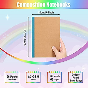 EOOUT 26 Pack A5 Kraft Notebooks, Composition Notebooks, Lined Journals Bulk with Rainbow Spines, 10 Colors, 60 Pages Lined Paper for Kids, Women Girls, School Office Supplies