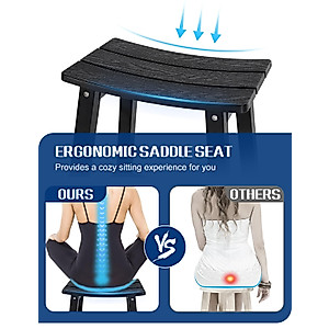 LAHAAP Weatherproof Bar Stools Set of 4, 28" Height Outdoor Bar Stools Holds up to 400 lbs, Saddle Seat, Bar Height Stools for Patio, Garden, and Kitchen Island, Black