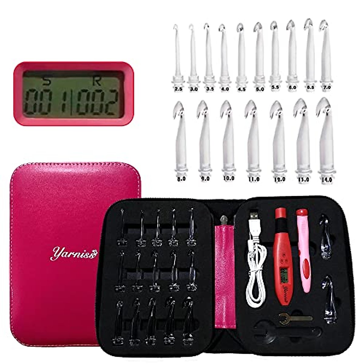 Yarniss 17 Size Counting Crochet Hooks Set, Light Up Crochet Hooks for Stitch & Row Counter