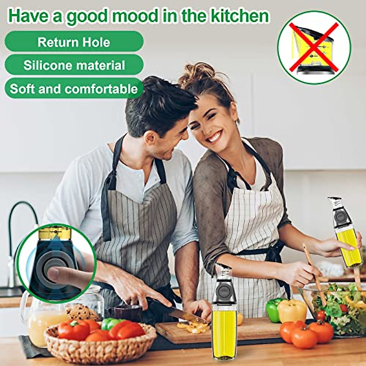 Nemufy Olive Oil Dispenser Bottle for Kitchen with Measurement Scale Cooking Oil and Vinegar Soy Sauce Bottling Clear Glass Oil Bottles Oil Pot Oil Container, 17oz/500ml