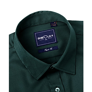 Alimens & Gentle Slim Fit Mens Dress Shirts Long Sleeve Dress Shirts for Men Stain Sheild Button Down Shirt Men Big Dark Green