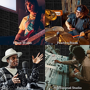 Foroomaco 12 Pack Acoustic Foam Panels 12.6"x12.6"x2" Grid Style Sound Proof Foam Panels for Walls, Home Studio Acoustic Treatments, Sound Insulation Absorbing Foam (Black)