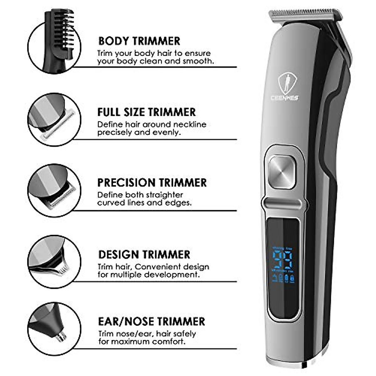 Ceenwes Beard Trimmer Hair Clippers Professional Mens Grooming Kit Cordless Waterproof Nose Trimmer Body Gifts for Men