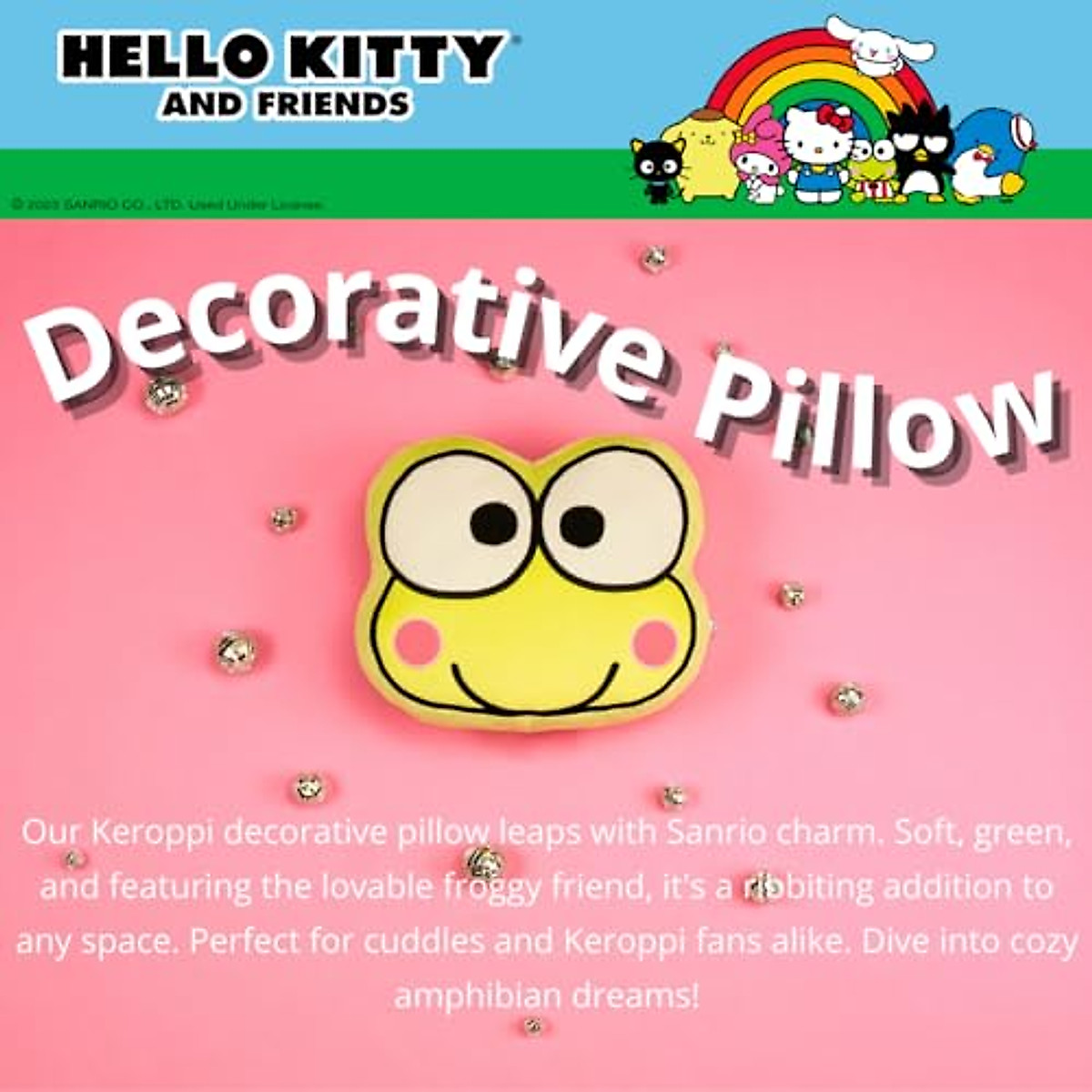 Franco Hello Kitty & Friends Bedding Super Soft Plush Decorative Pillow, Standard, Keroppi