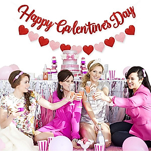 Happy Galentine's Day Banner Red Glitter Banner with Hearts Garland Valentines Decorations Girls Party Favors Ladies Celebrating Theme Breakfast Decor Galentines Photo Booth Props Valentine's Ideas Supplies