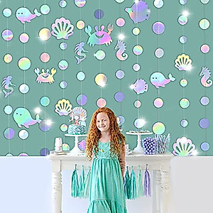 59 Ft Ocean Collection Mermaid Garland Party Decoration,Little Mermaid Party Decorations, Mermaid Birthday Decorations,Iridescent Mermaid Garland Baby Shower Under The Sea Party Decorations Pearl Holographic Paper Streamer for Little Mermaid