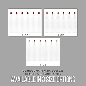 Cornucopia 2oz HDPE Plastic Squeeze Bottles w/Yorker Tips (6-Pack), Empty Refillable Bottles for Arts, Crafts & Kitchen