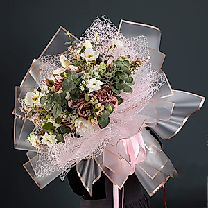 DecorGarden 60 Sheets Gold Edge Fresh Flower Wrapping Paper, Waterproof Flower Bouquet Wrapping Paper, DIY Crafts, Gift Packaging, 22.8 * 22.8 Inches, (Champagne, 60PCS)