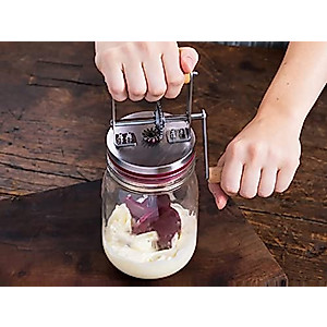1.5 Liters Manual Butter Churner - Wooden Handle Shakes Stainless Steel Gear Manual Butter Maker, Butter Churner Hand Crank Mason Jar, Baking of Top Gadgets Butter Maker Cream Mixer