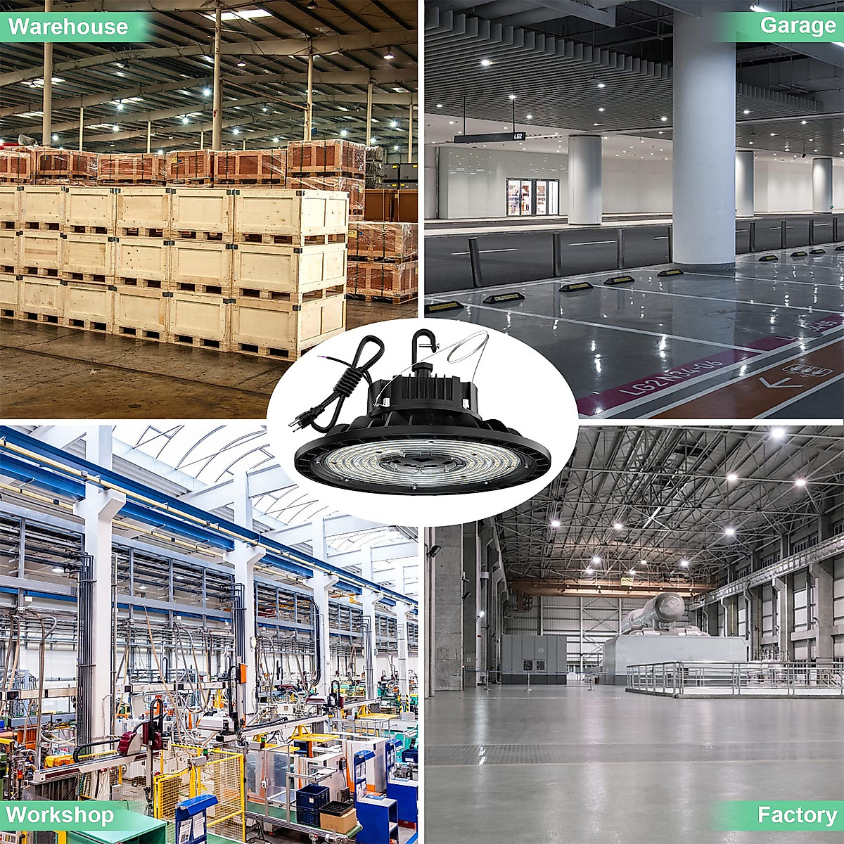 UFO LED High Bay Light 150W 0-10V Dimmable Garage Light Ceiling 5000K 21000LM IP66 Waterproof Shop Lights Super Bright Fixture with 5' Cable Plug Commercial Lighting for Factory Warehouse Workshop