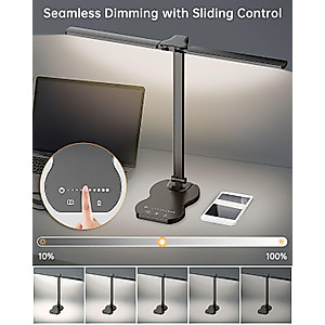 LED Double Head Desk Lamp for Home Office with Adjustable Swing Arms and Dimmable Touch Control LED Desk Light USB Power and Multi-Color Illumination for Home Office and Study