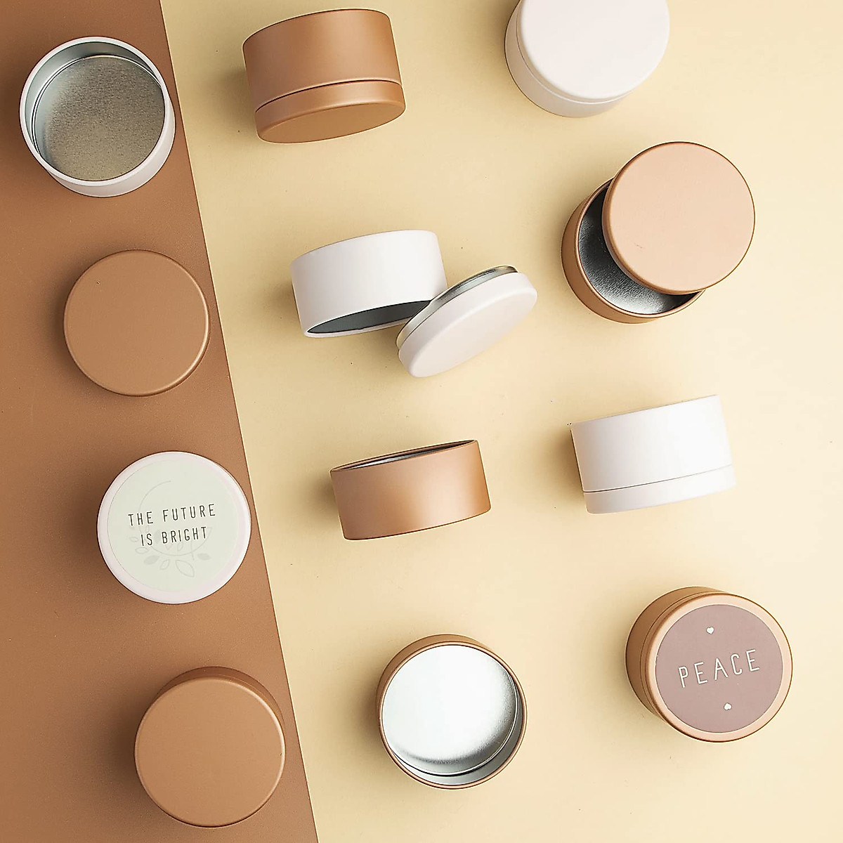 Hearth & Harbor Tin Candle Jars for Making Candles - DIY Candle Containers with Lids - Metal Candle Jars - Bulk Tins Storage for Candle - (12 Pieces) - (8 Ounces) - Solid Peach and Copper