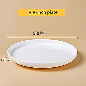 Ceramic Dinner Plates Set of 6, 9.8 Inch Ceramic Plates, Porcelain Round Dinner Plates, Plate Set-Dessert Salad Appetizer Pizza Pasta Round Kitchen Ceramic Serving Dishes, Salad Plates, White Plates