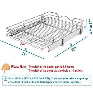 OCG Pull Out Cabinet Organizer (20" W x 21" D), Pull out Drawers for Kitchen Cabinets, Pull Out Shelves for Base Cabinet Organization in Kitchen Bathroom Pantry, Chrome Finish