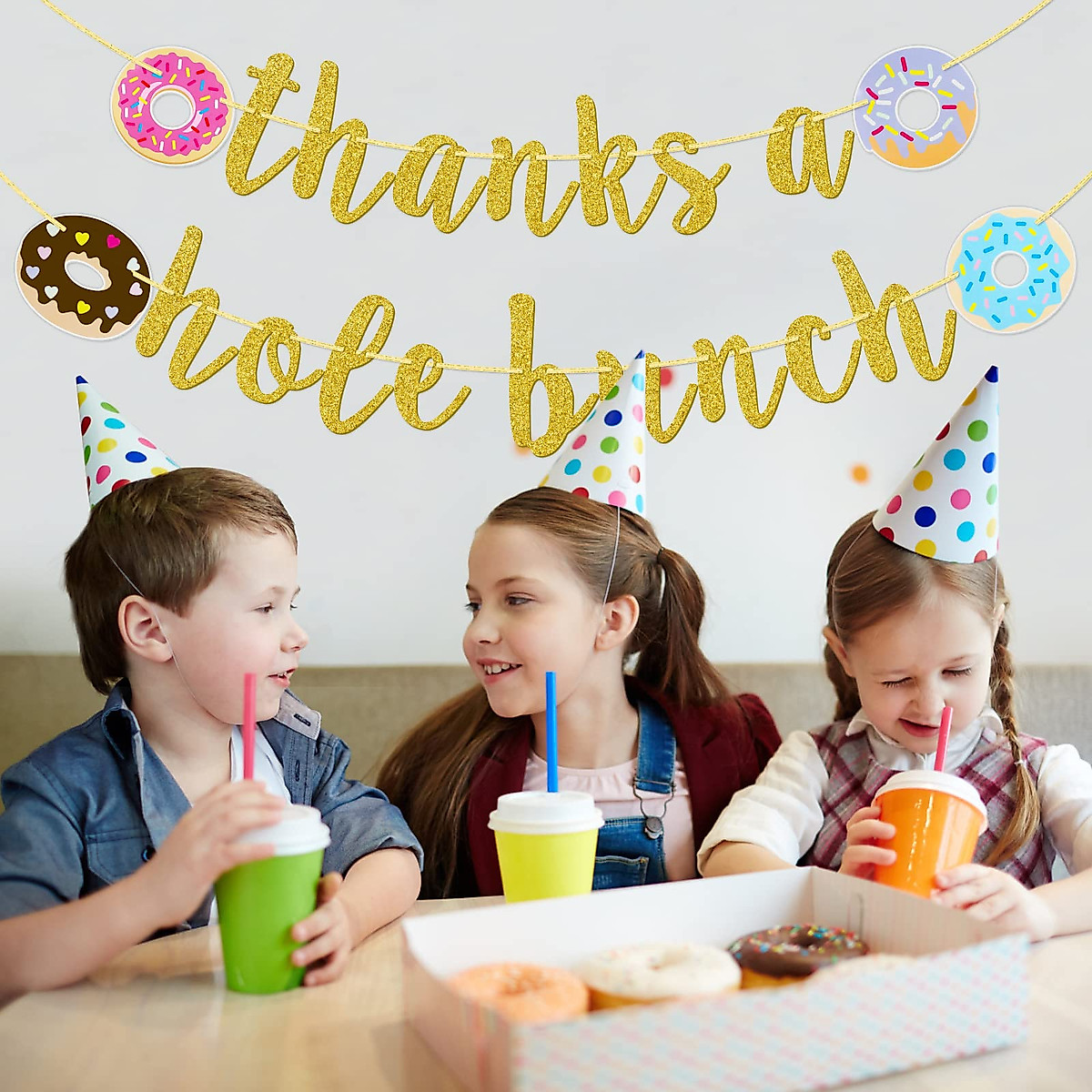 Thanks a Hole Bunch Banner, Pre-strung Donut Thanks Banner, Donut Baby Shower, Donut Bar, Donut Birthday Party Banner, Donut Theme Party Decorations