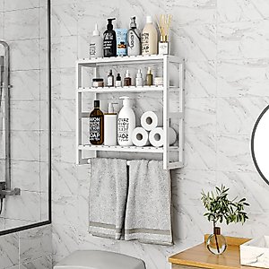 Galood Bathroom Organizers and Storage Towel Racks for Bathroom,3-Tier Wall Shelf Over Toilet Storage Multifunctional Adjustable Towel Holder Floating Shelves (White)