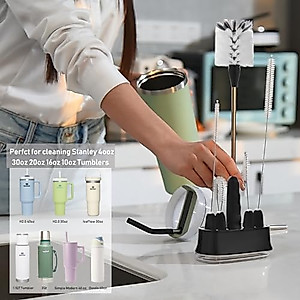 ALINK 5 Pack Water Bottle Brush Cleaning Set with Holder, Bottle Cleaner with Stand, Straw Brush, Nipple Brush, Lid Brush for Stanley 40OZ/30OZ Tumblers, Drinking Glass, Baby Bottles, Jugs - Black