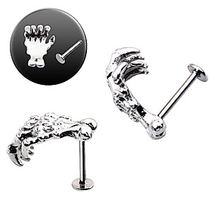 Baosity 2pcs Skeleton Skull Hand Lip Cartilage Stud Ear Labret Ring Bar Body Jewelry