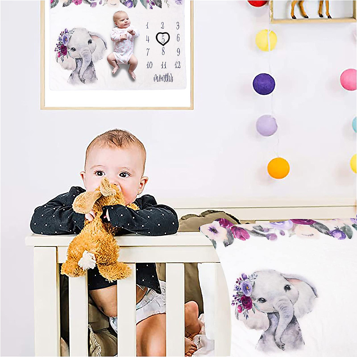 Elephant Newborn Baby Monthly Milestone Blanket Baby Blanket Organic Plush Fleece Photography Background Prop for Boy Girl Gift Soft Flannel Blanket (Elephant)