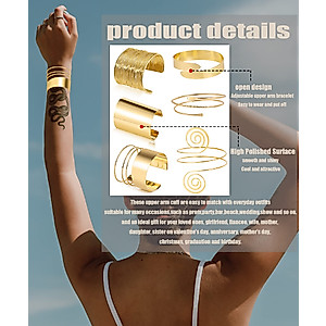 BOMAIL 6 Pieces Arm Cuff Upper Arm Band Cuff Bracelet Minimalist Simple Swirl Open Wide Wire Bracelets for Women Adjustable Arm Bangle Bracelets Set